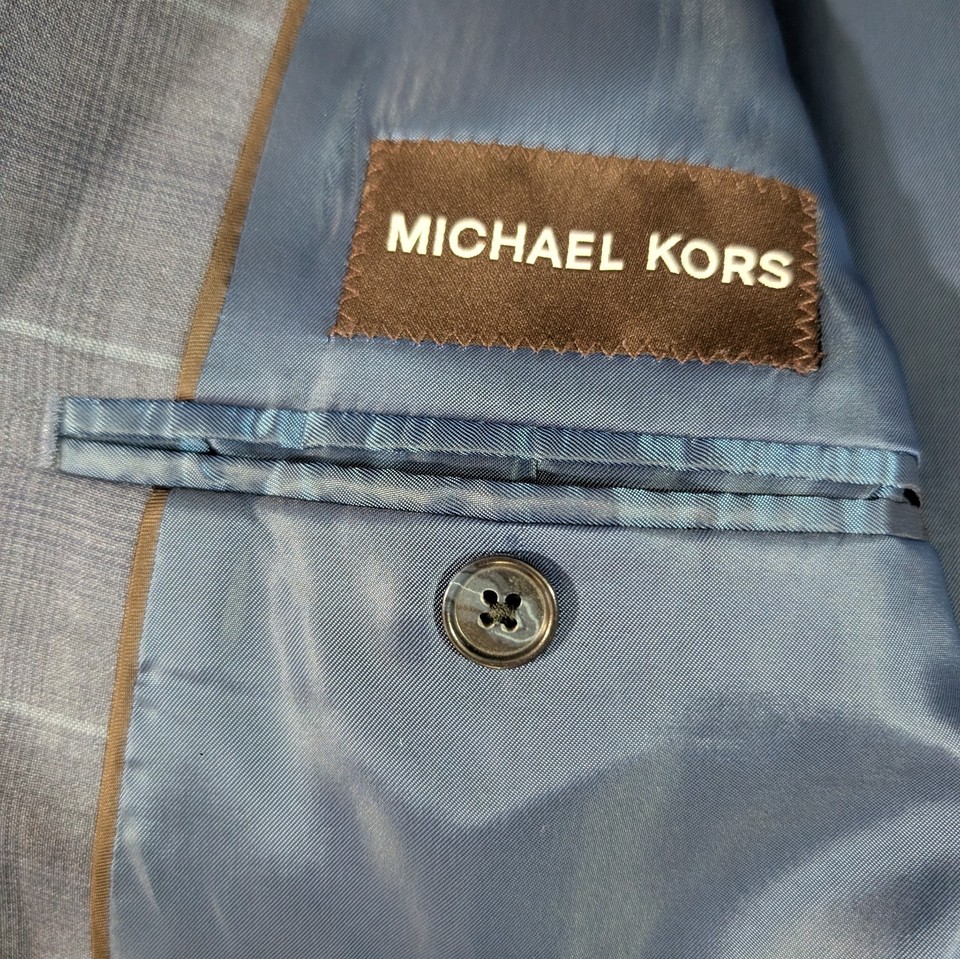 Michael Kors Blazer 44R Blue Windowpane 2-Button Sport Coat Jacket ...
