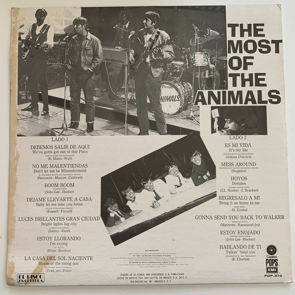 The Animals, The Most of the Animals, 1975 Mexican Lp Blues Rock ...