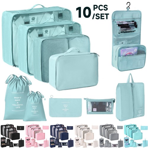 10Pcs Packing Cubes Compression Travel Luggage Storage Bags Organiser ...