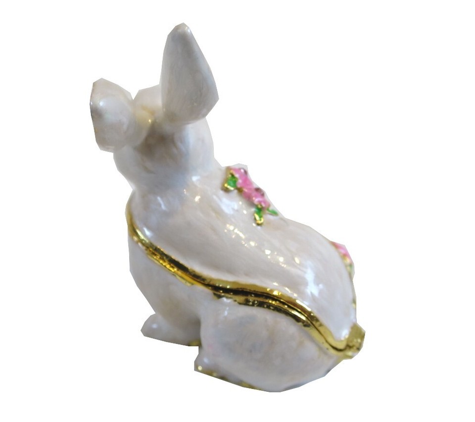 Bejeweled "White Rabbit Bunny " Hinged Metal Enameled Rhinestone ...