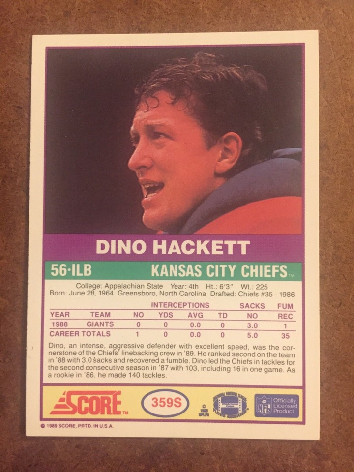 Dino Hackett 359S Score 1989 Supplemental NFL Football Trading Card | eBay