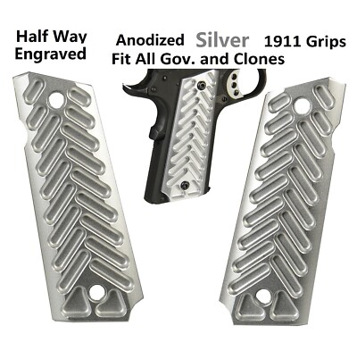 6061 T6 Anodized Silver Half Skeleton 1911 Grips Fit Gov. & Clones Full ...