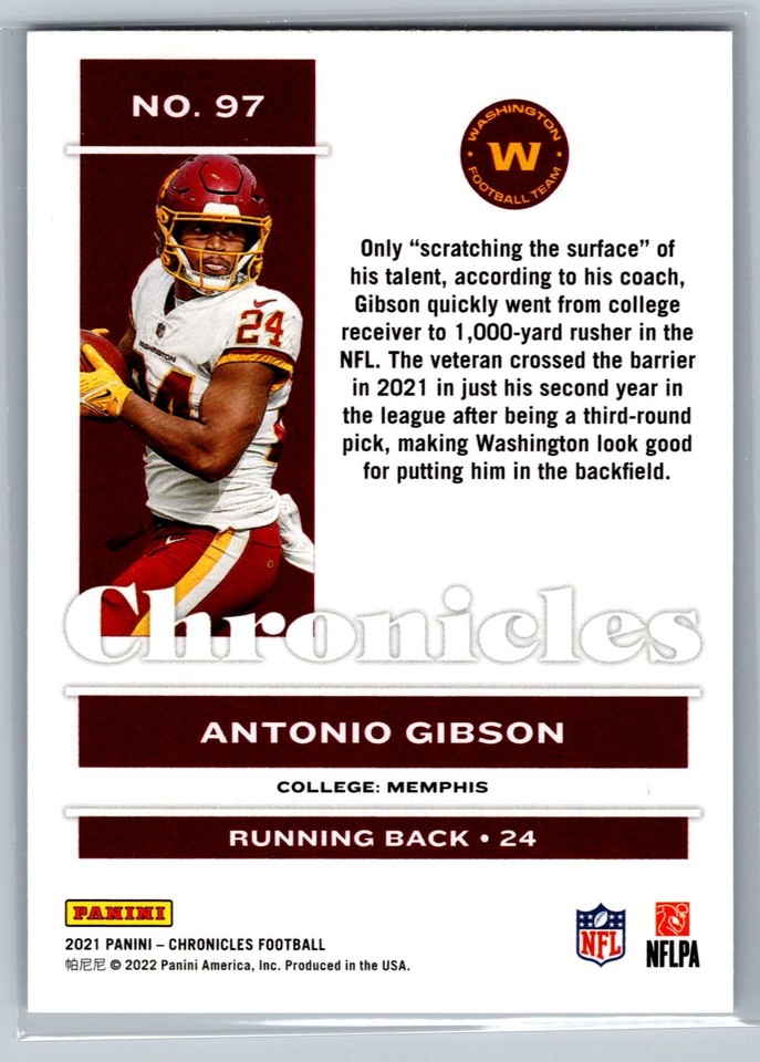2021 Panini Chronicles Football #97 Antonio Gibson Washington Football ...