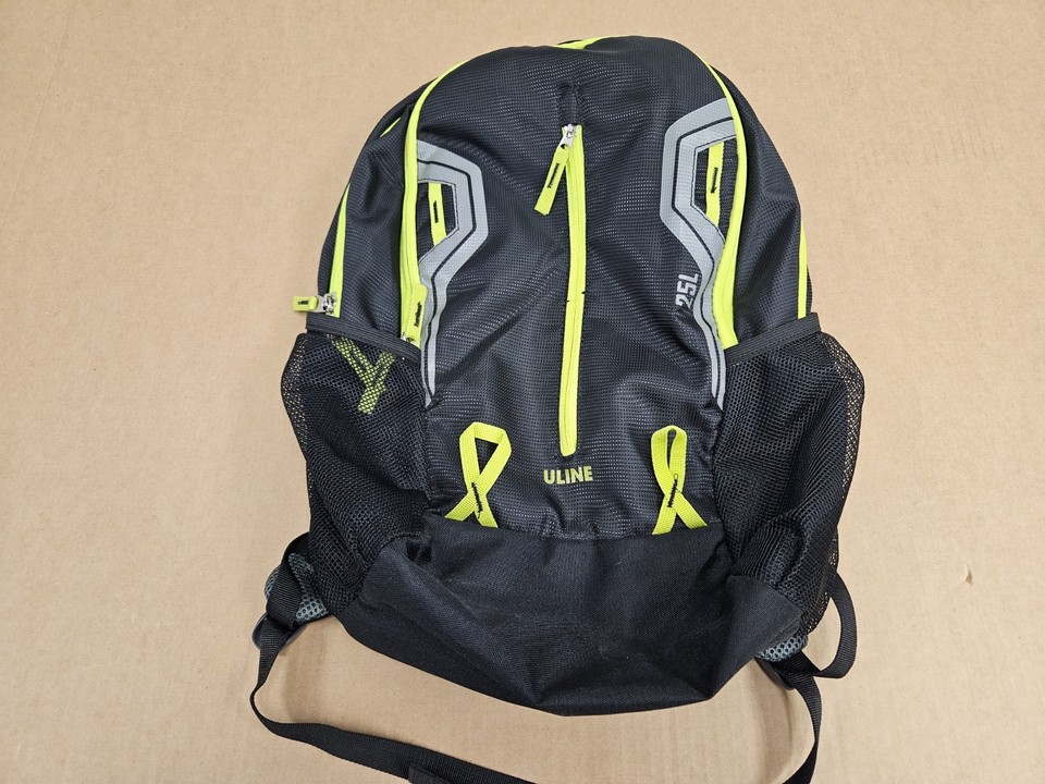 ULINE Daypack Backpack Black w/Black/Lime 25L Capacity 11"W x 19"H x 7 ...