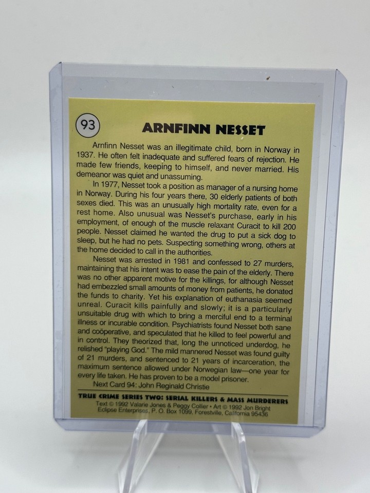 1992 Eclipse True Crime - Series 2 - #93 Arnfinn Nesset | eBay