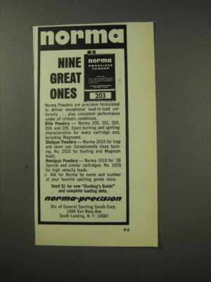 1969 Norma Smokeless Powder 203 Ad - Nine Great Ones | eBay