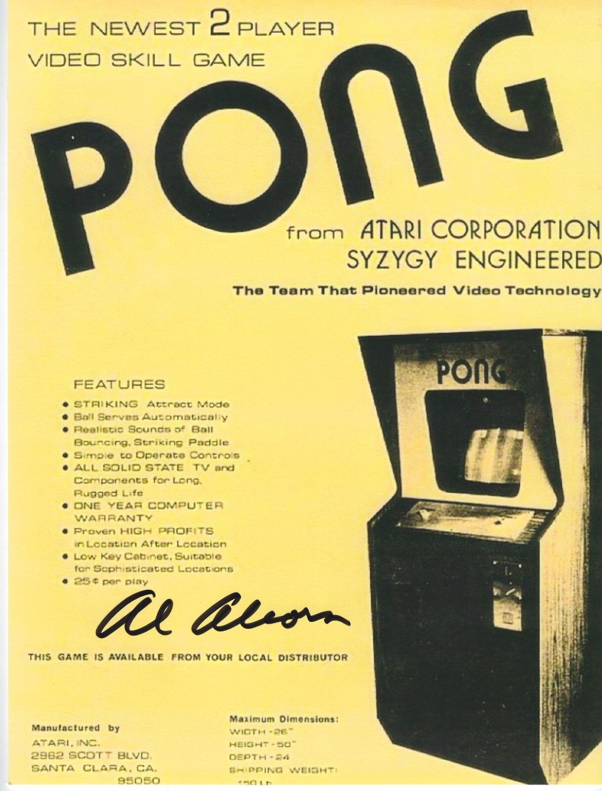ALLAN ALCORN Signed 8.5 x 11 Photo ATARI PONG Creator VINTAGE Video ...