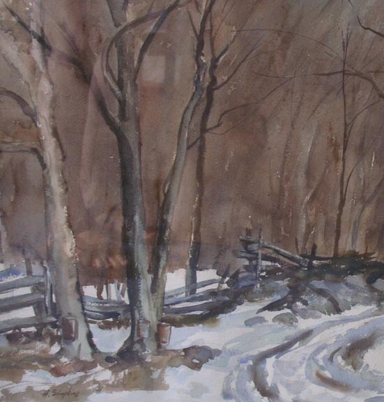 HENRY SIMPKINS LARGE WATERCOLOR PAINTING SUGAR TREES HORSE NOTED ...