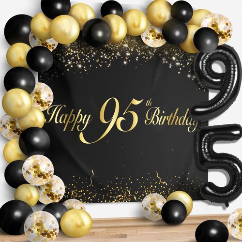 Happy 95th Birthday Balloons Black Set Decor - Cheers to 95 Years Old ...