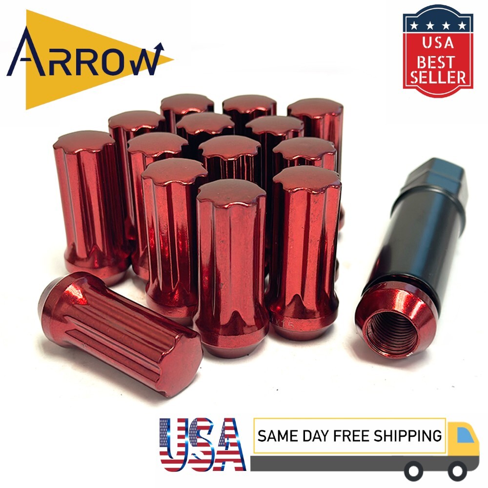 24x Red 2" M14x1.5 Spline Tuner Lug Nuts and Key Fit Ford F150 ...