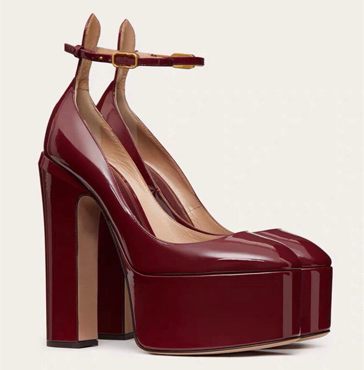 Womens Super High Platform Block Heels Faux Leather Round Toe Round Toe ...