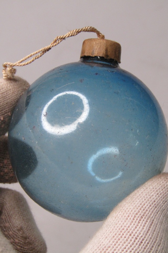 Vintage WWII era Unsilvered Glass Paper Cap Blue BALL Christmas ...