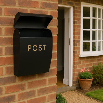 Black Post Box Wall Mounted Large Letter Mailbox With Flap Outdoor ...