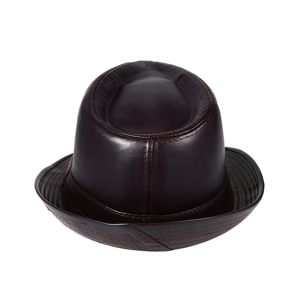 Mens Classic PU Leather Short Brim Fedora Hat Gangster Gentleman Panama ...