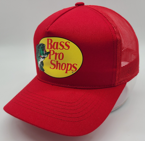 Bass Pro Shops Red Snapback Trucker Hat Cap Mesh Back Gone Fishing | eBay