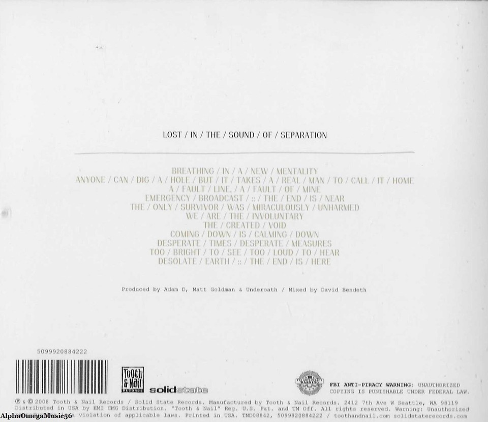 UNDEROATH - Lost In The Sound Of Separation -Metalcore Post Hardcore ...