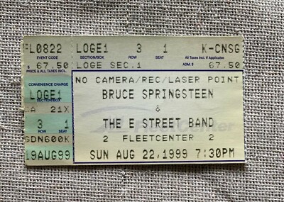 BRUCE SPRINGSTEEN & E STREET BAND Ticket Stub 8/22/1999 Fleet Center ...
