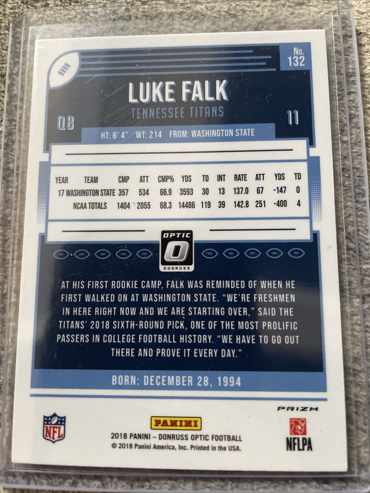 Luke Falk 2018 Donruss Optic Rookies Green Velocity #132 Rookie ...