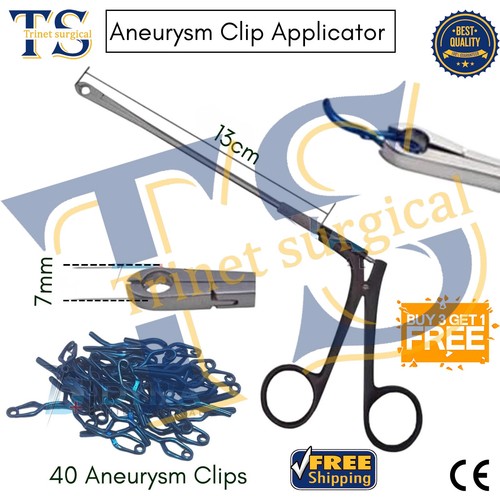 Aneurysm Clip Applicator 360 Degree Rotatable TL 13cm + 40 Aneurysm ...