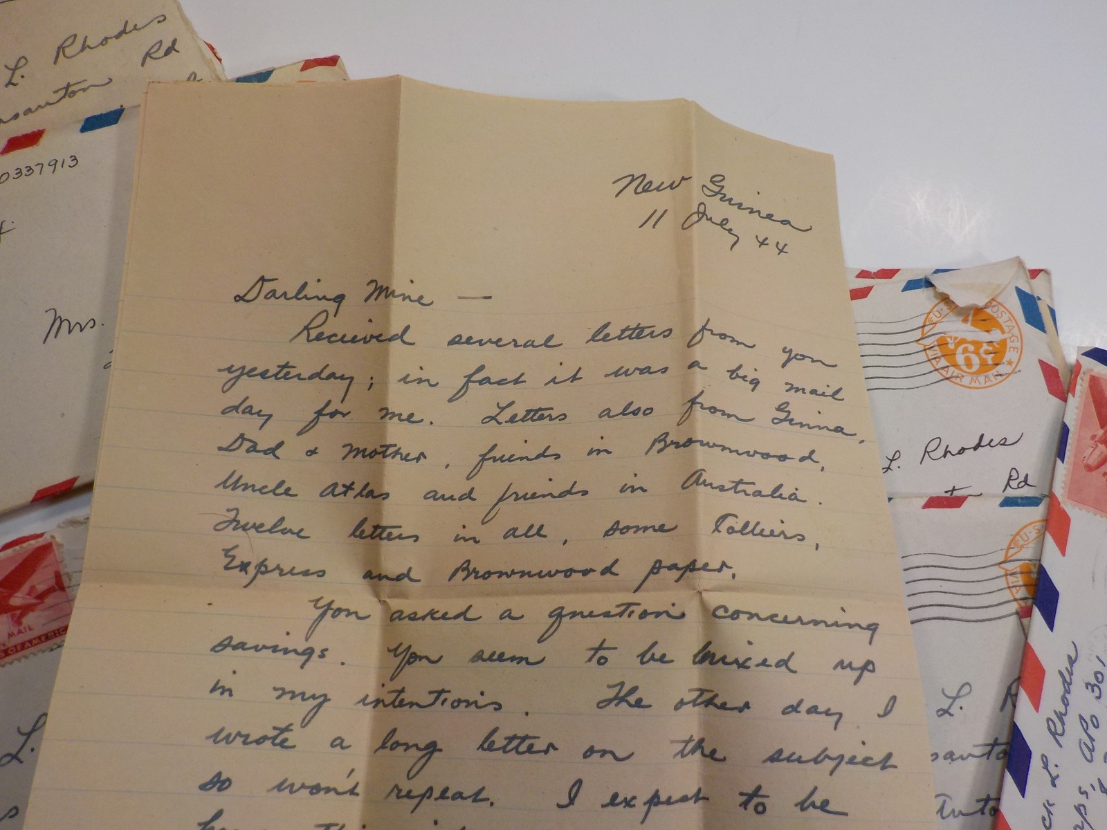 10 WW2 Letters Lieutenant Colonel To Wife New Guinea Lot San Antonio ...