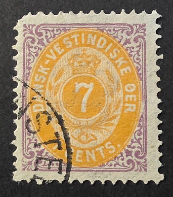 Danish West Indies 7 Cents Afa# 8 nice stamp (But rounded top left ...