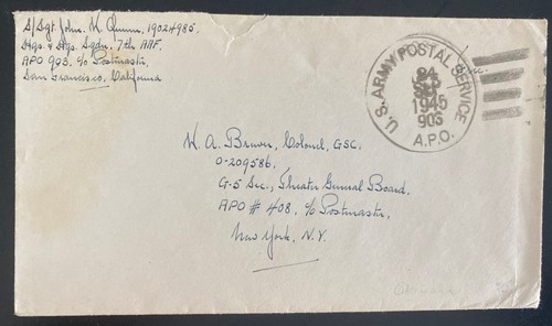 1945 US Army Post office 903 In Okinawa Ryukyu Japan Cover To Usa | eBay