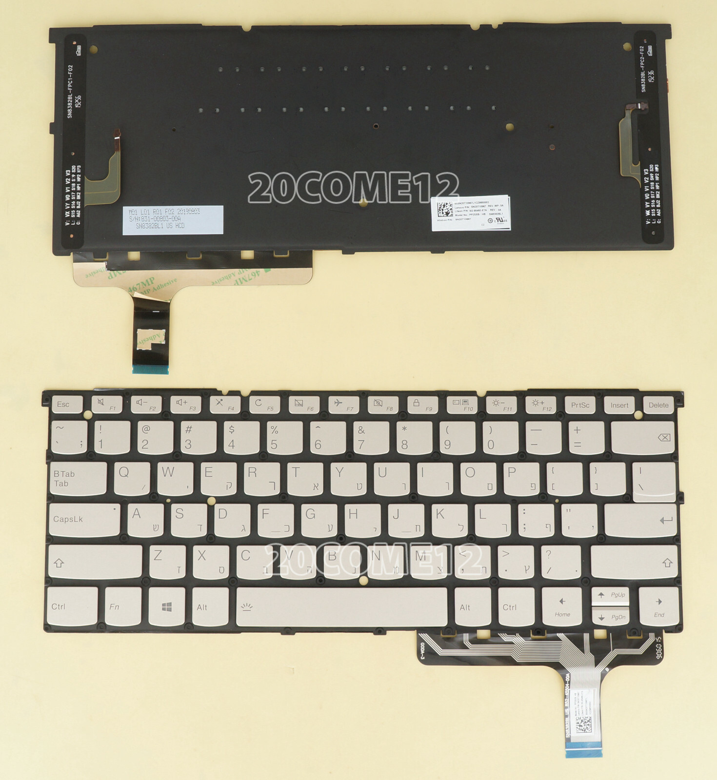 For Lenovo ideapad S940-14IIL S940-14IWL Keyboard Backlit Hebrew Israel ...