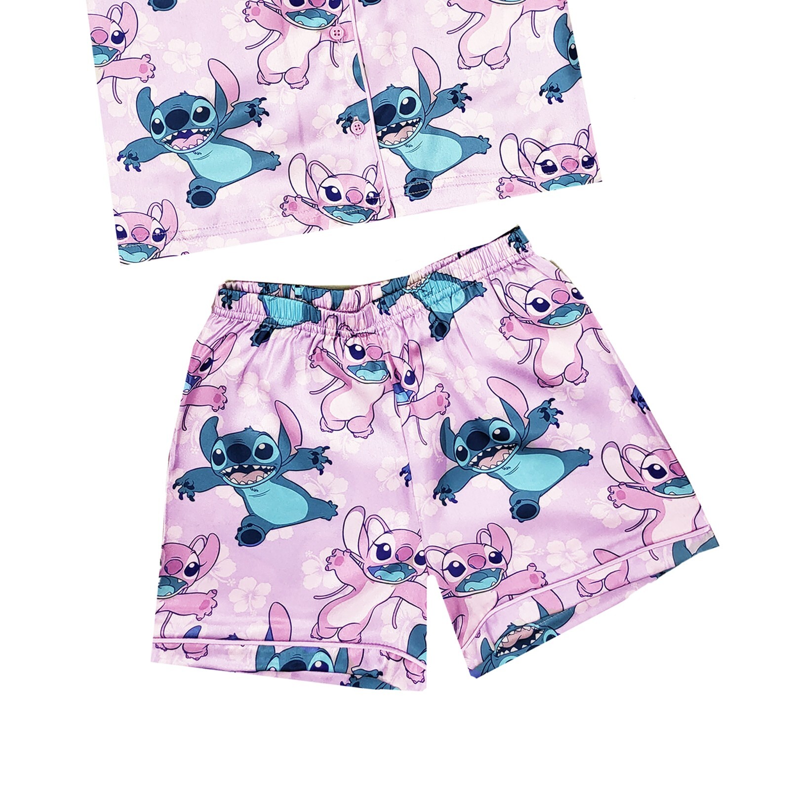 Girls Disney Lilo & Stitch Satin Short Pyjamas Silk Button Collar PJs 5 ...