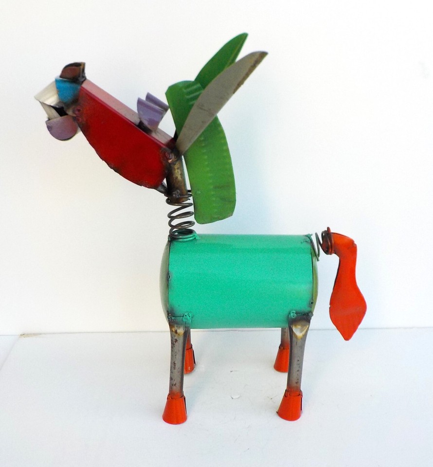 METAL ART BOBBLE HEAD DONKEY SCULPTURE 15" LONG X 18" TALL YARD ART ...