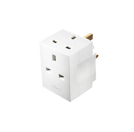3 WAY ADAPTOR 3 PIN MAINS SOCKET 13 AMP DOUBLE HOUSEHOLD MULTI PLUG ...