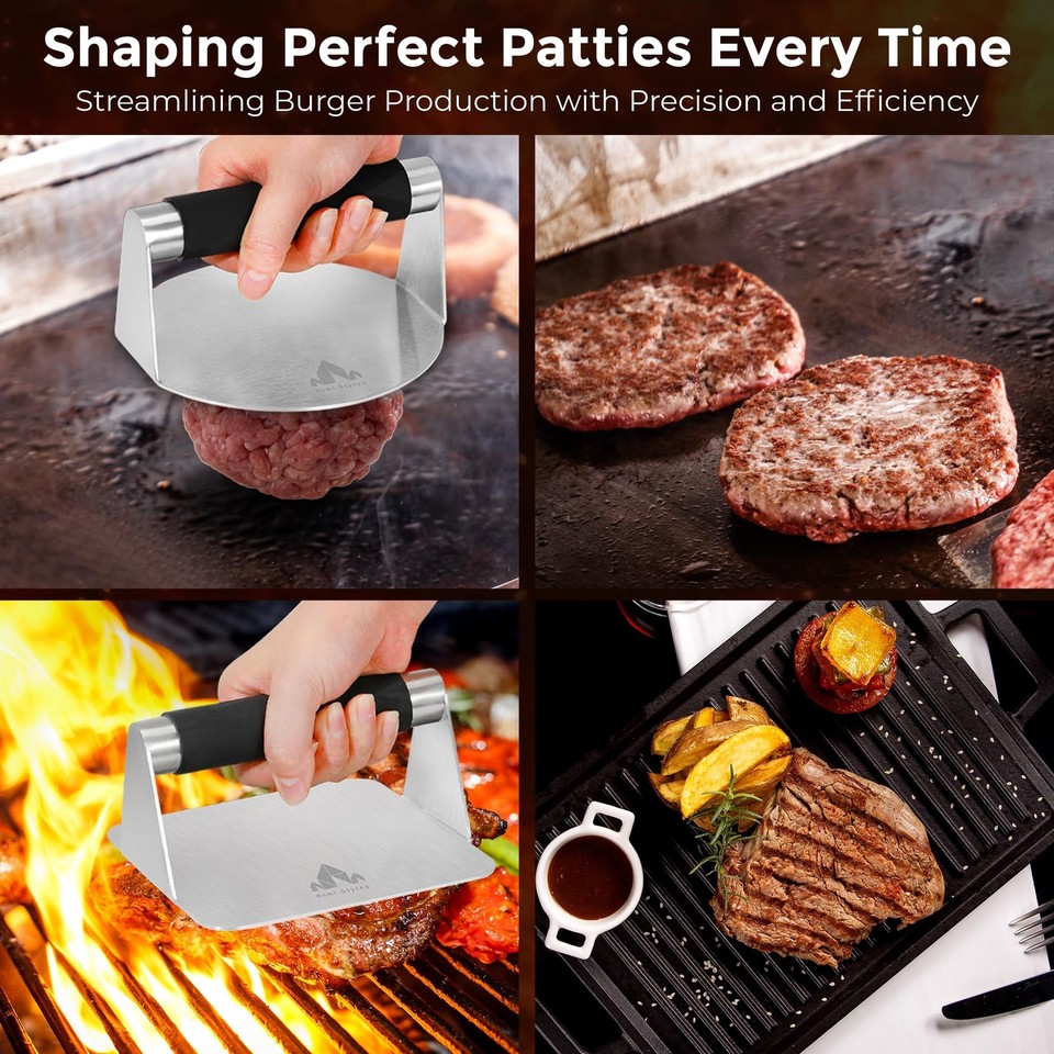 Smash Burger Press Pack of 2–Round and Square Meat Masher with Silicone ...