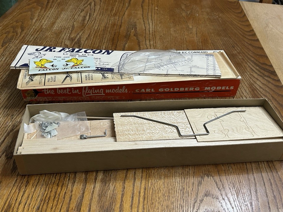 Carl Goldberg "Jr. Falcon" RC Balsa Model Plane Kit Complete In Box w ...