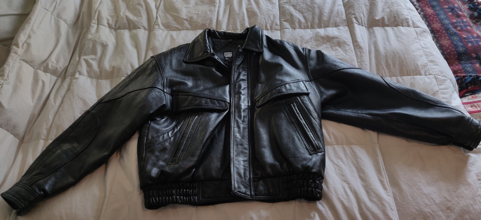 Vintage Greg Bell Black Leather Bomber Jacket Men's M… - Gem