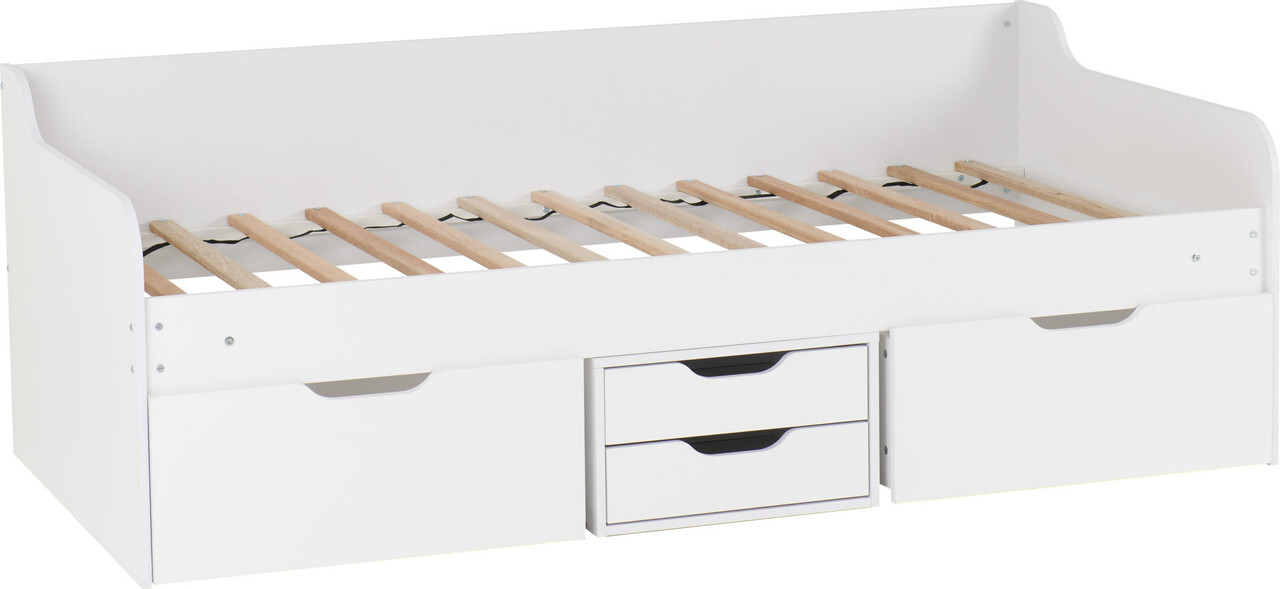 White 3ft Single Day Bed, Storage Bed With Drawers Kids Adults Cabin ...