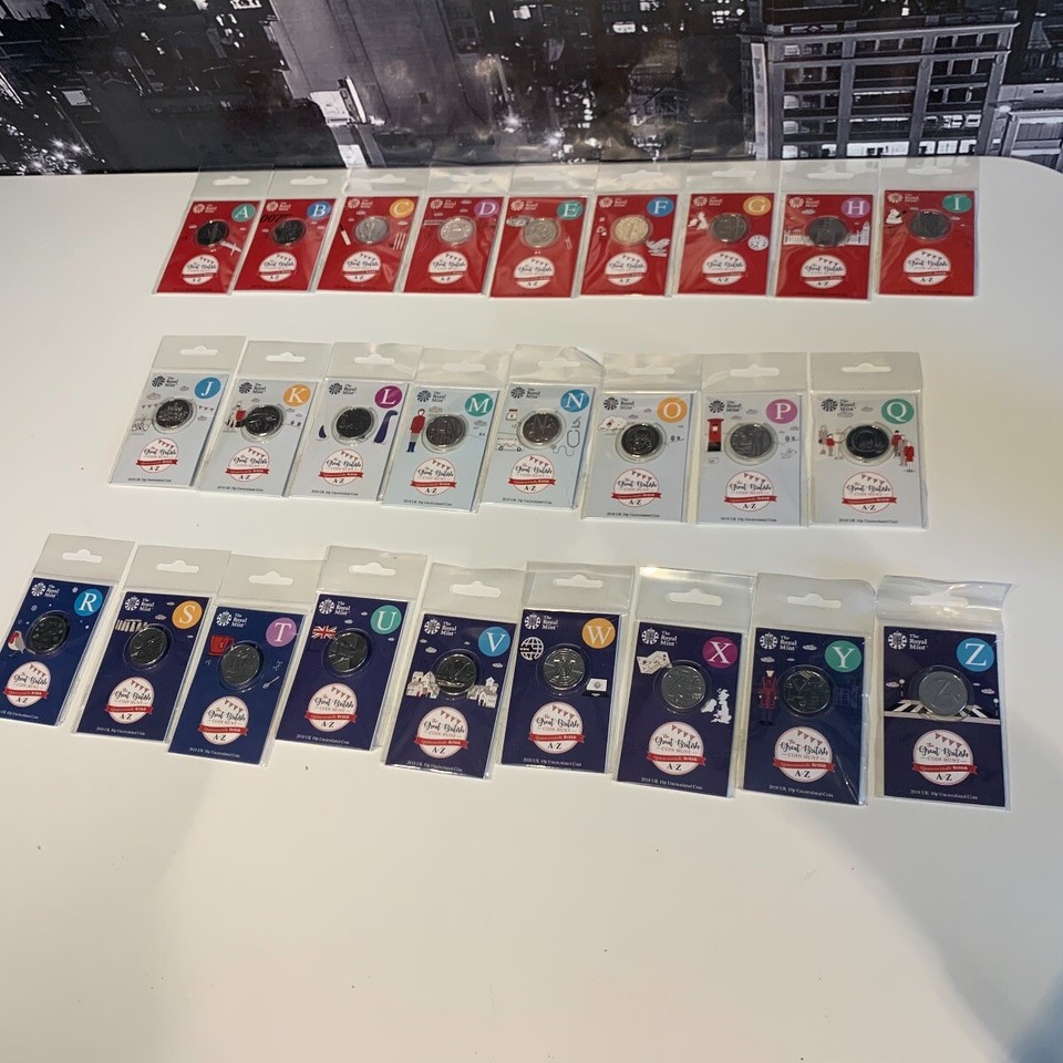 2018 10p Alphabet Coins Full Set 26 Letter Royal Mint British Hunt Set ...