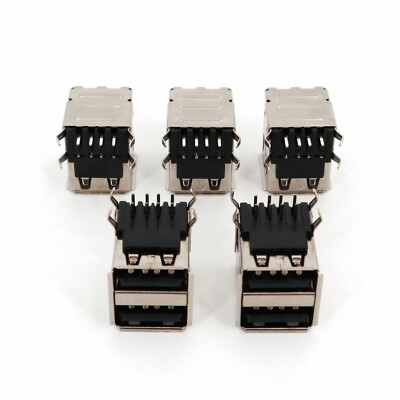 5Pcs Type A DIP Dual Port Right Angle USB Socket PCB Solder Connector ...