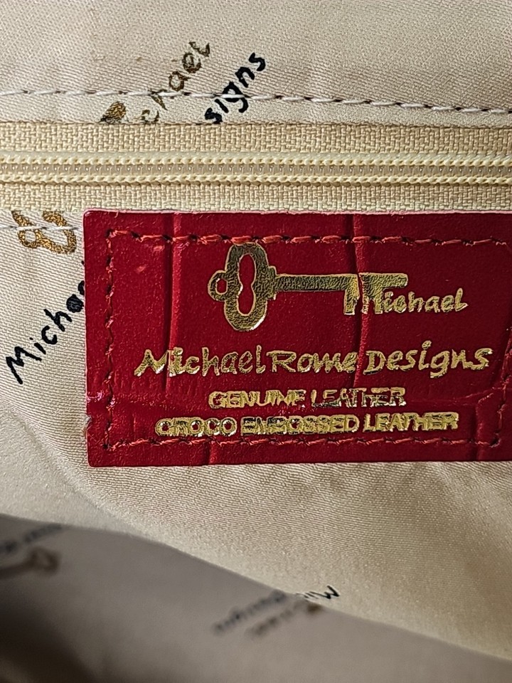 Michael Rome croc embossed red leather handbag Made in Italy | eBay