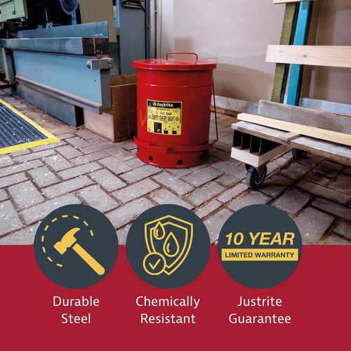 Justrite 6 Gallon Oily Waste Safety Can Foot Operated Self Closing Lid ...