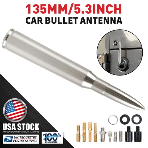 1x Gunmetal Silver Bullet ANTENNA MAST RADIO AM/FM 5.3" Super Cool For ...