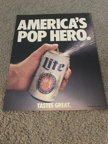 Vintage 1989 MILLER LITE BEER Bottle Poster Print Ad 1980s "AMERICA'S ...