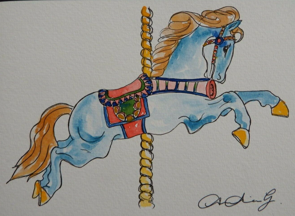 Carousel Horse Drawing Giclee Print Of Carousel Horse In Watercolor