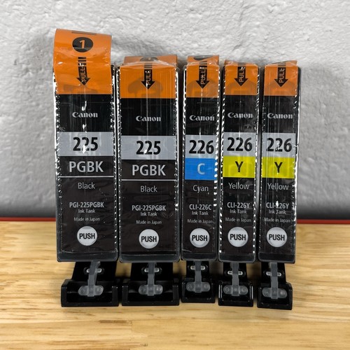 Genuine 5-Pack Canon 225 Black & Color Ink C/Y/PGBK PGI-225PGBK CLI ...