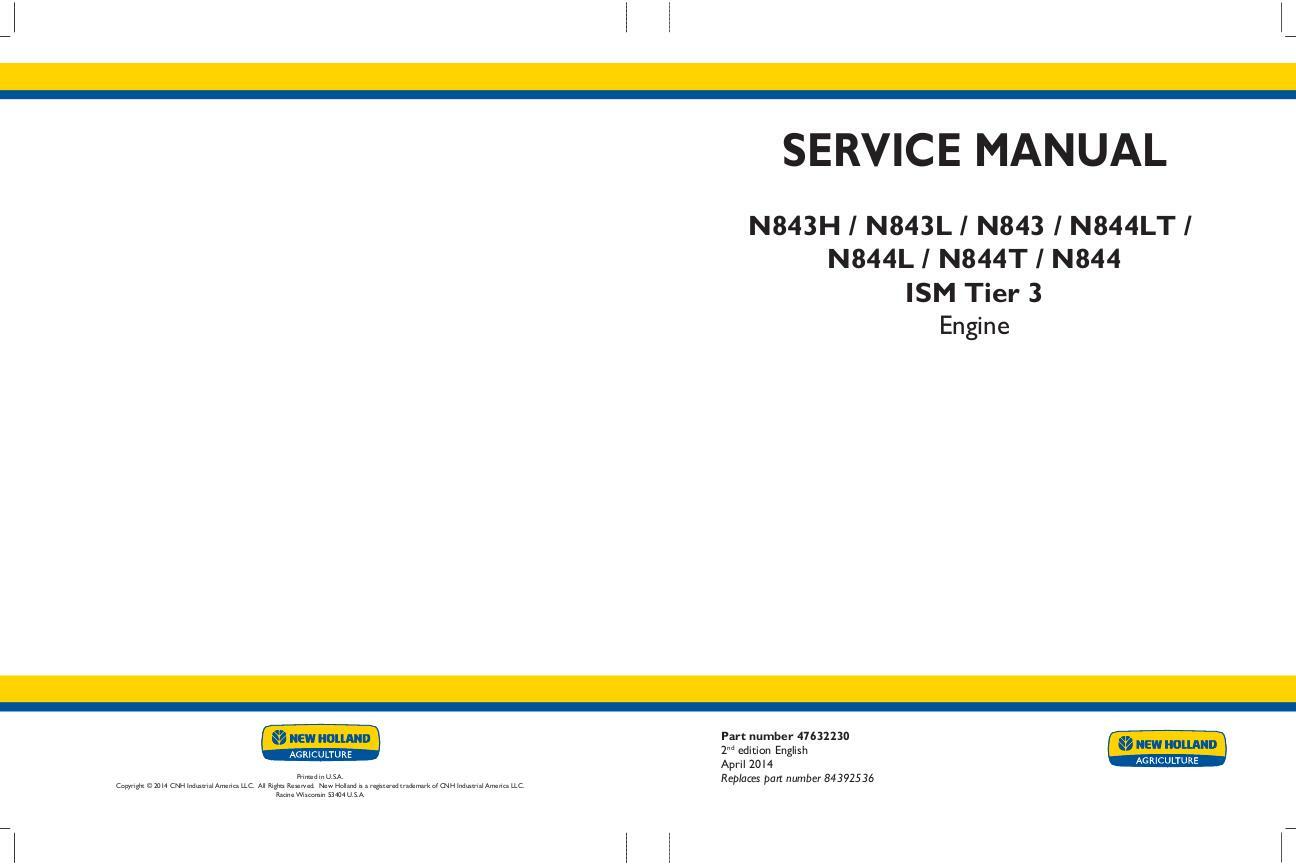 NEW HOLLAND N843H, N843L, N843, N844LT, N844L, N844T, N844 ISM TIER 3 ...