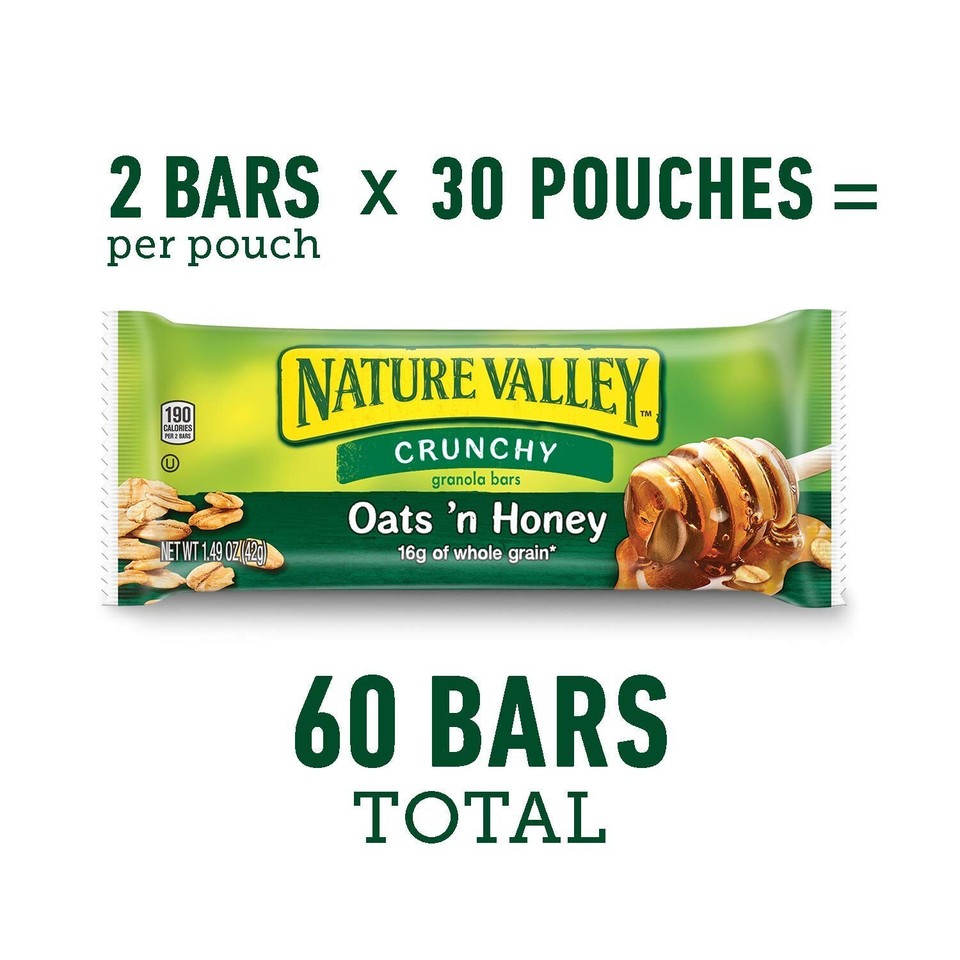 Nature Valley Crunchy Oats 'N Honey Granola Bars, 60 Bars, 44.7 OZ (30 ...