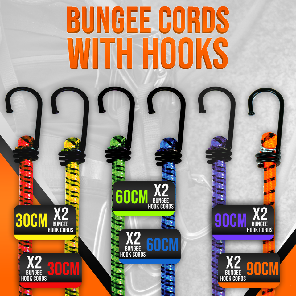 12 BUNGEE STRAPS CORDS SET WITH HOOKS ELASTICATED ROPE CORD CAR VAN ...