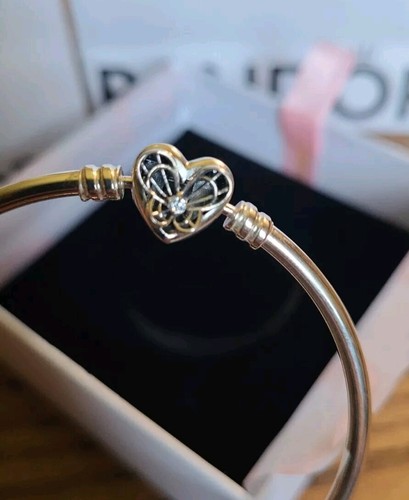 New PANDORA Silver Moments Heart Butterfly Charm Bracelet Bangle | eBay