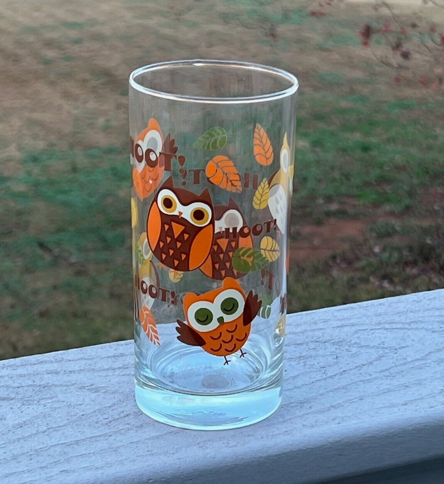 Vintage Hoot! Brown Orange Yellow Owls Leaves Tall Tumbler Drinking ...