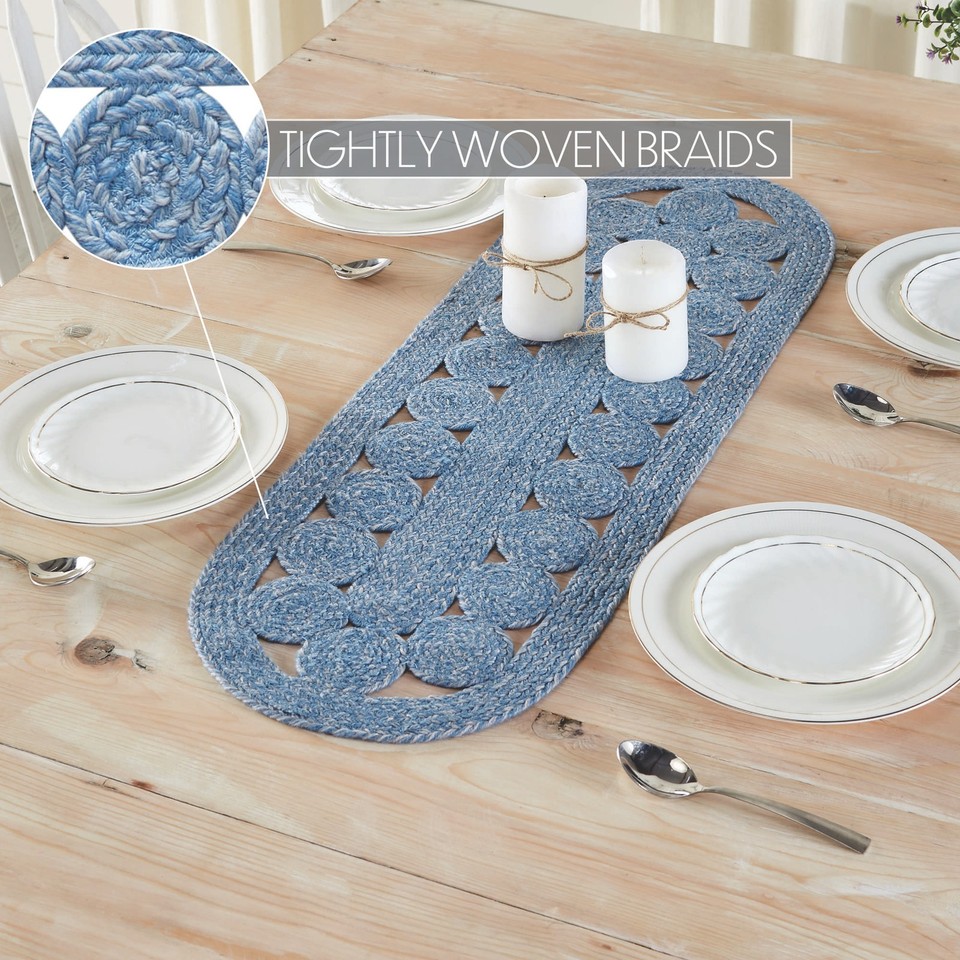 VHC Brands Farmhouse 12"x36" Table Runner Blue Celeste (PET) Kitchen ...
