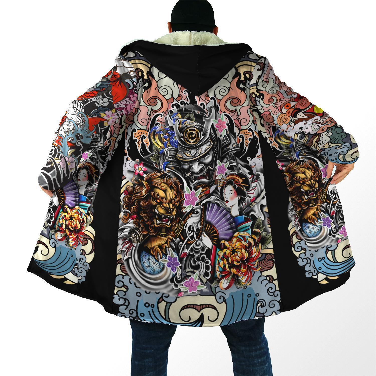 Sherpa Lined Mens Samurai Japanese Kawaii Culture Jacket Hooded Cloak ...