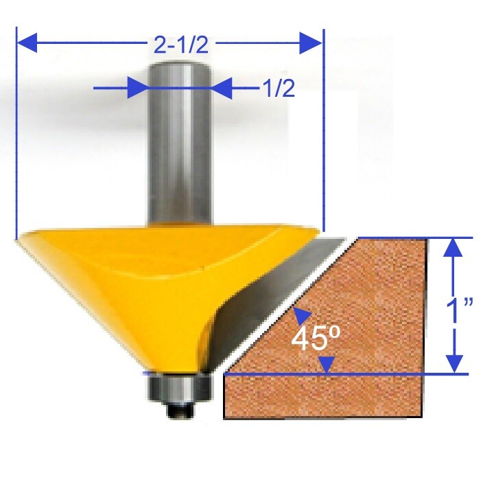 1 PC 1/2" Shank 1" Cutting Depth Edge Forming 45° Chamfer Router Bit ...